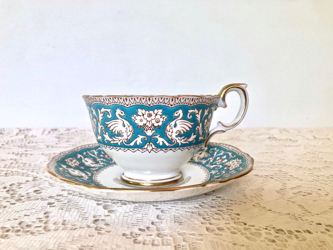 Vintage Crown Staffordshire Ellesmere Turquoise Tea Cup & Saucer Set ...