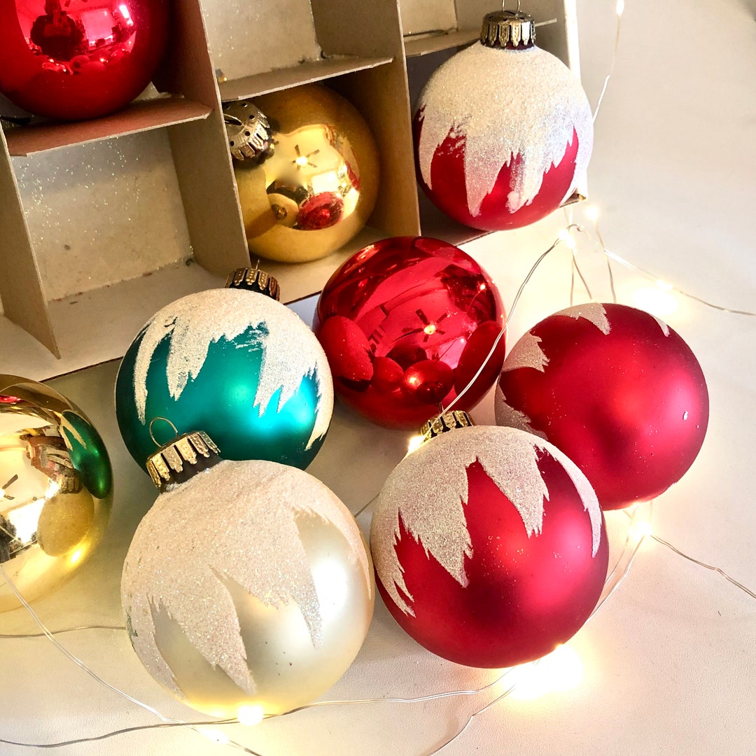 25 Matching Multi Color Christmas Tree Ornaments / Glittery Snow and ...