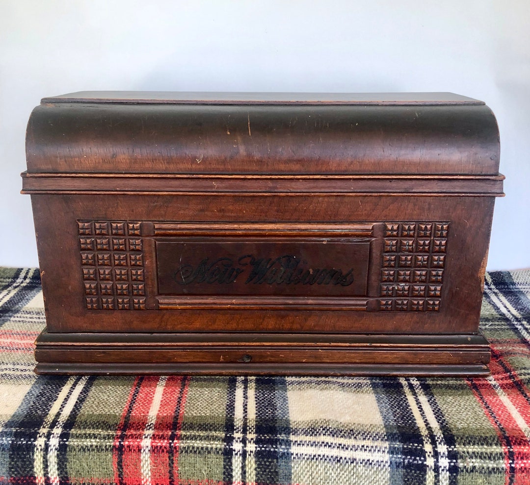 Antique Oak New Williams Sewing Machine Lid / 1800s Coffin Top Sewing ...