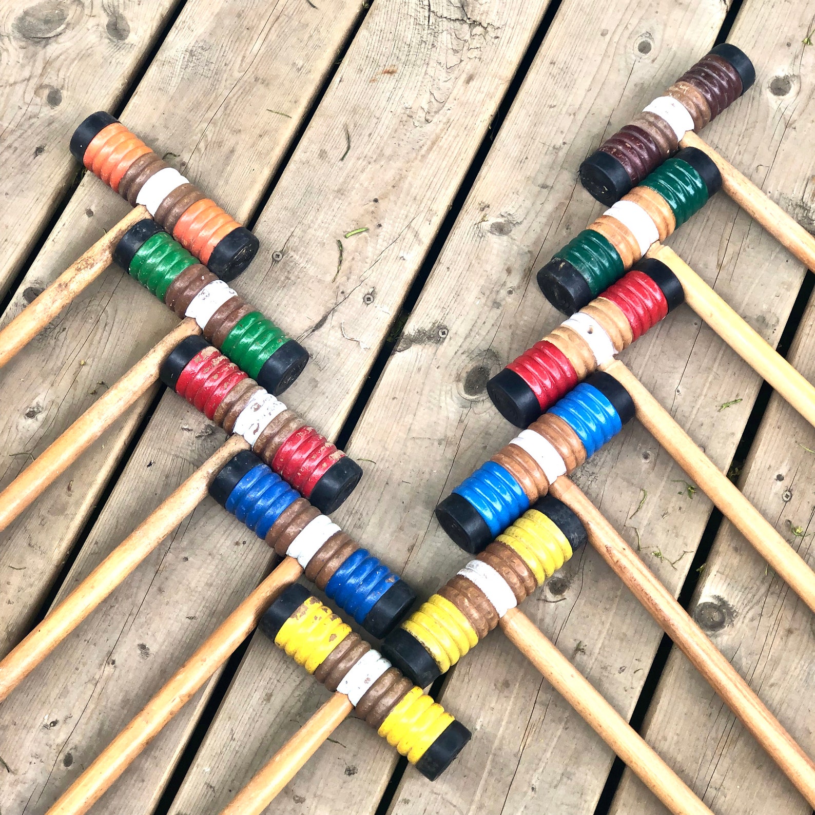 Vintage Wood Croquet Mallets / Outdoor Toy / Sports Equipment / Cottage ...