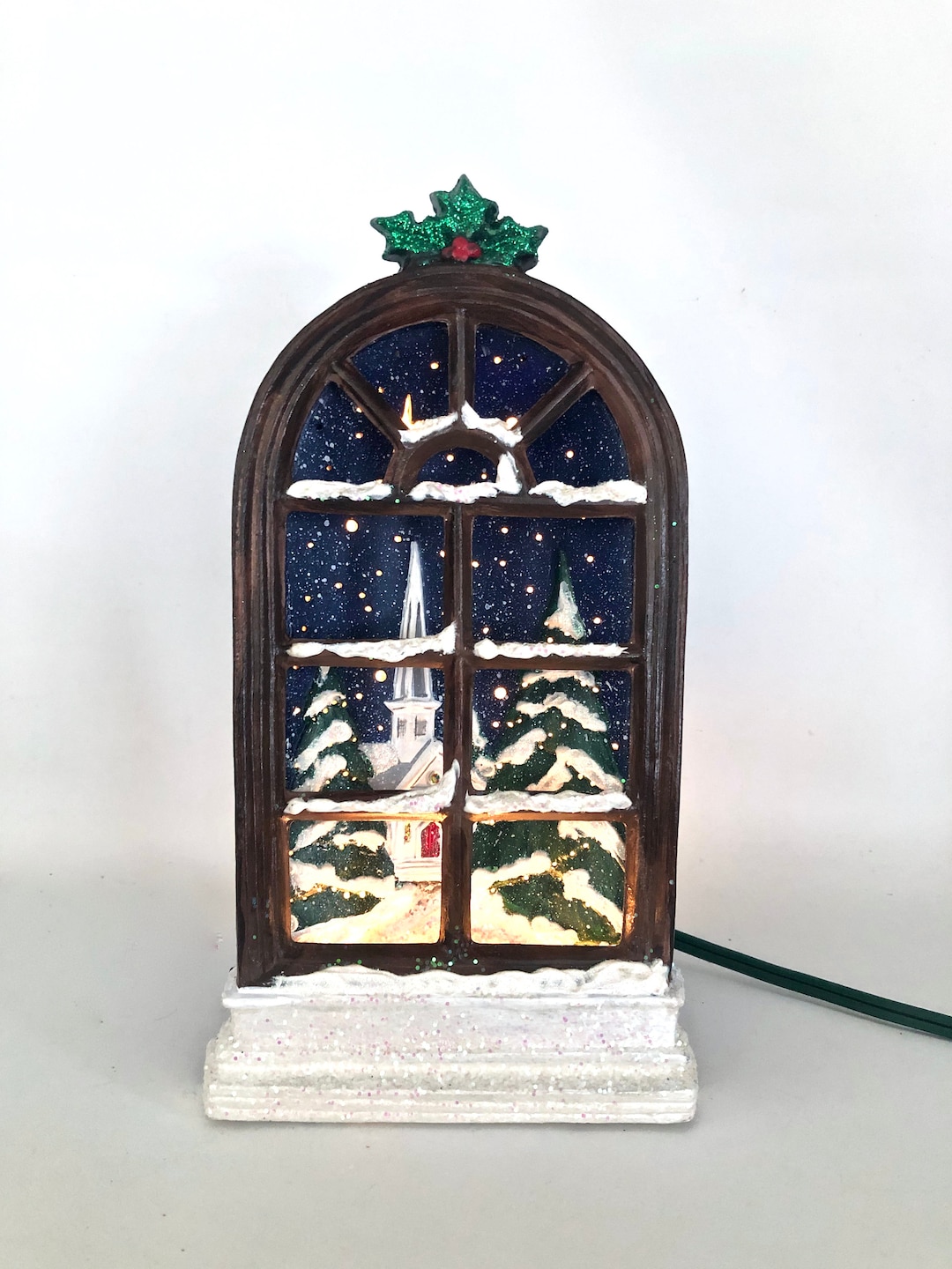 Arched Window Village Church Scene Lamp / Hand Painted Ceramic ...