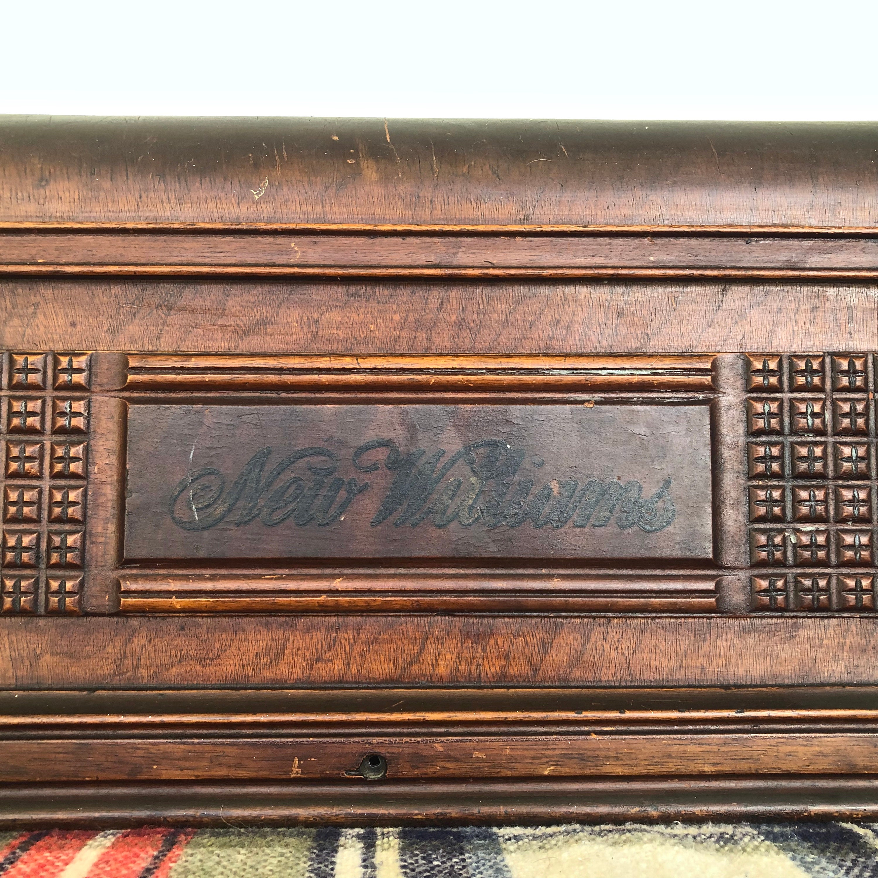 Antique Oak New Williams Sewing Machine Lid / 1800s Coffin Top Sewing ...