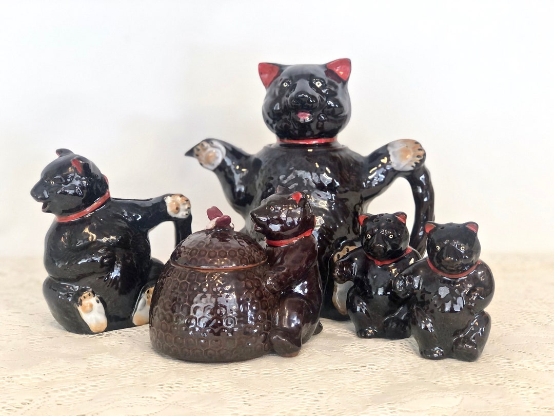 7 Piece L. Batlin & Son Redware Bear Tea Set Plus Salt and Pepper ...