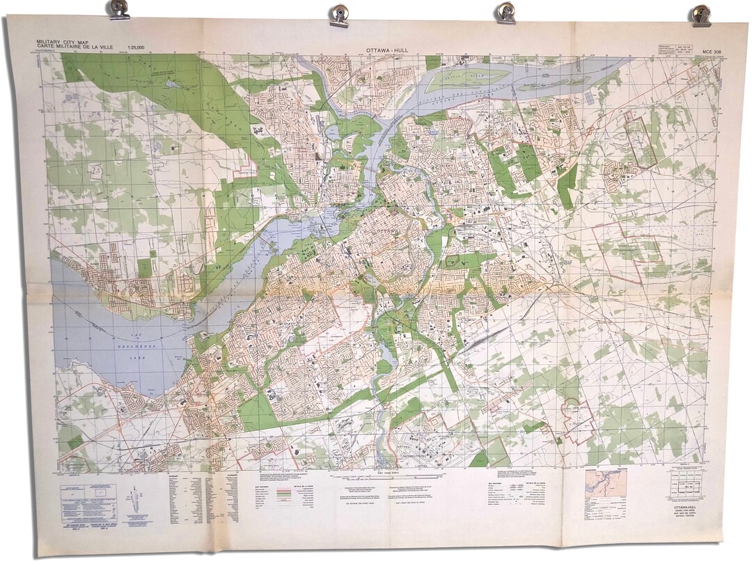 LARGE Original Vintage Military City Map of Ottawa & Hull / Historic ...