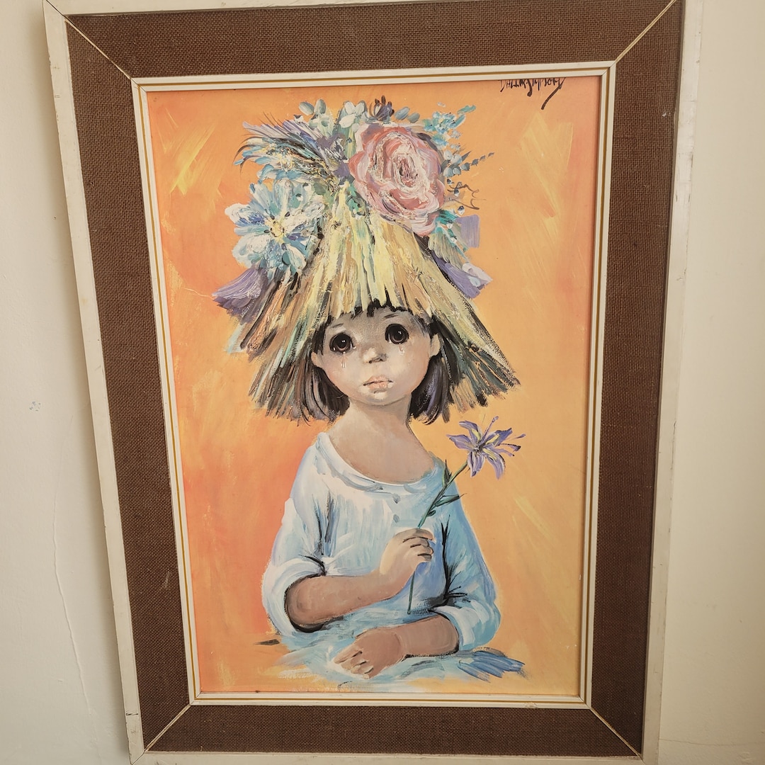 Large Rare Dallas Simpson Framed Original Print Flowers Big Eyed 60s ...