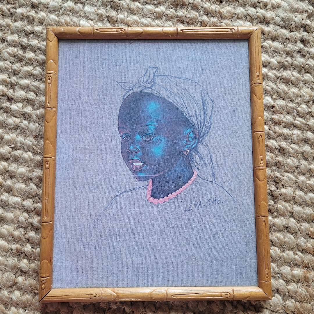 Rare W.M. Otto Original Framed Print Bamboo Frame Retro Lithograph ...