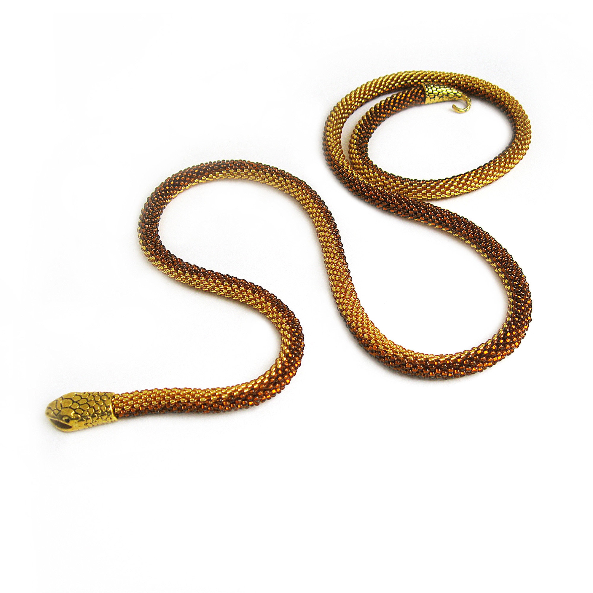 Gold Snake Ouroboros, Golden Brown Snake Necklace, Day Collar, Crochet ...
