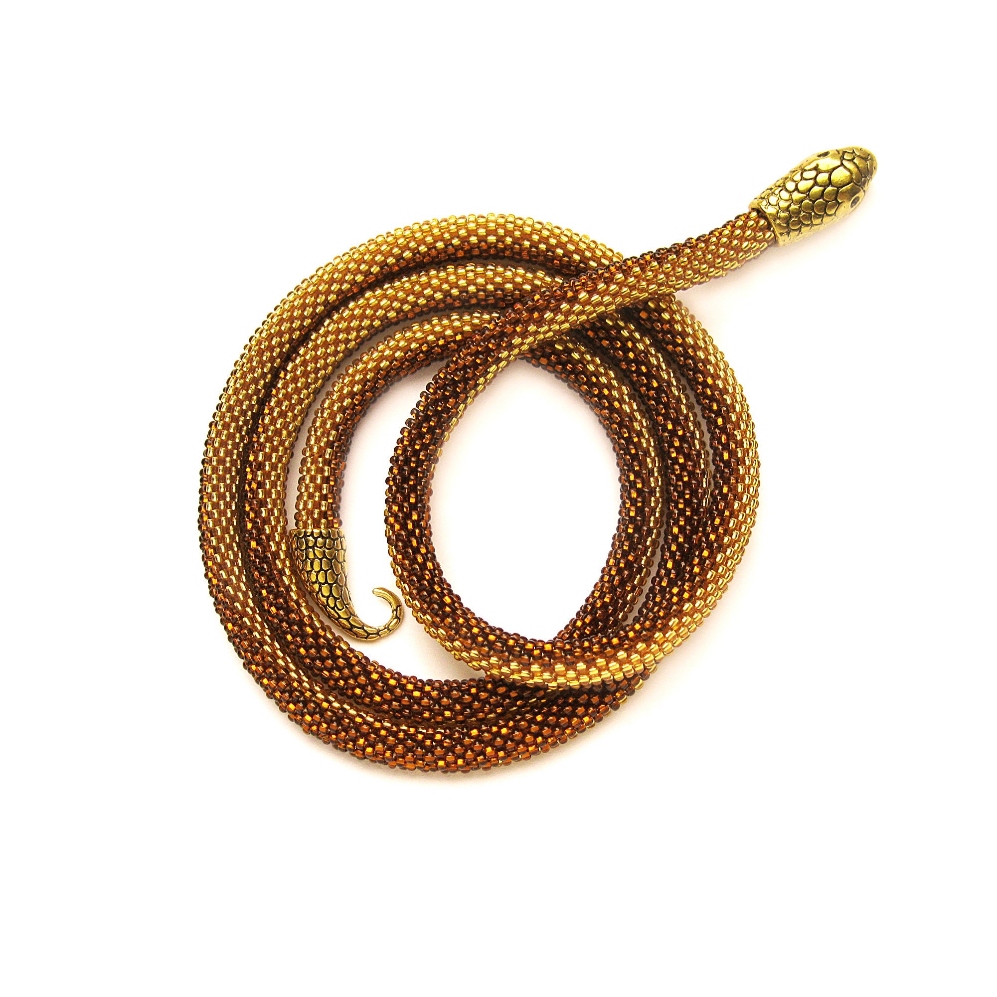 Gold Snake Ouroboros, Golden Brown Snake Necklace, Day Collar, Crochet ...