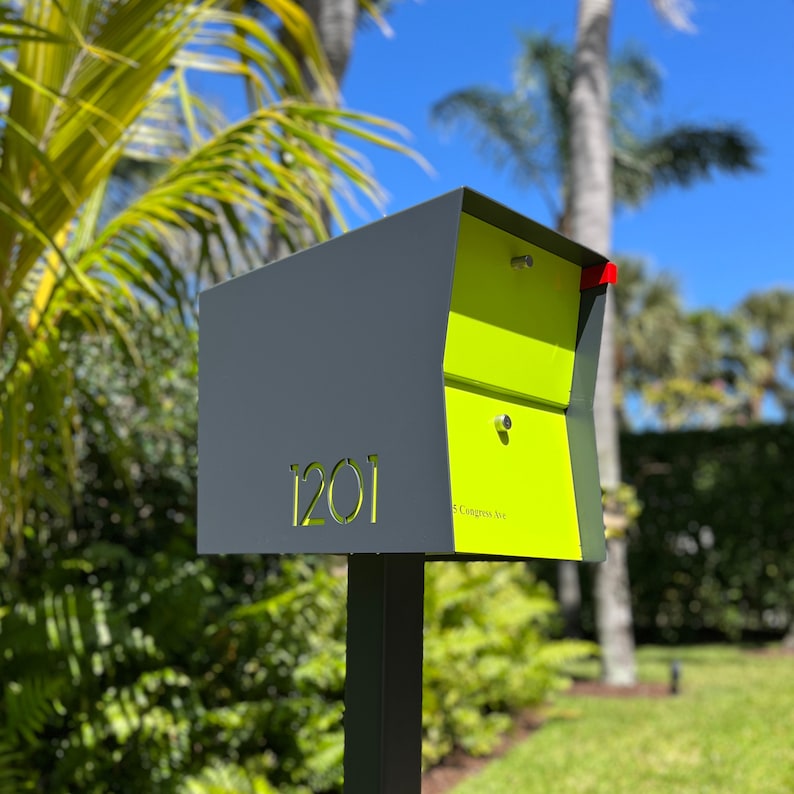 Retro Package Box in Gray Locking Mailbox: Mid-century Modern Package ...