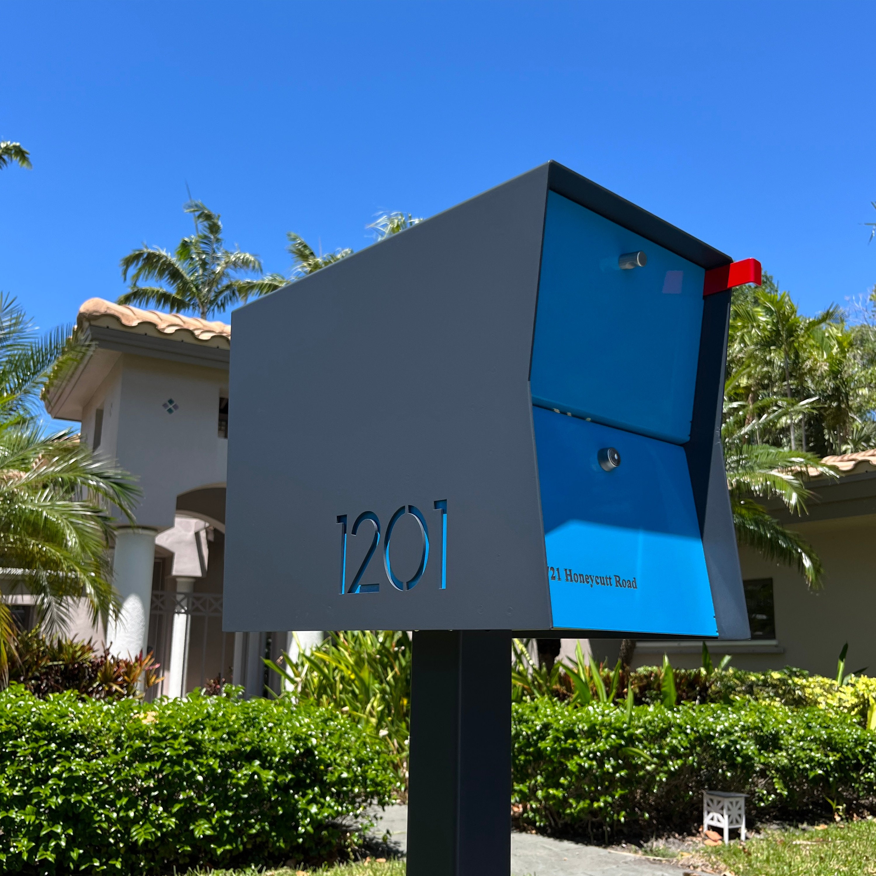 Retro Package Box in Gray Locking Mailbox: Mid-century Modern Package ...