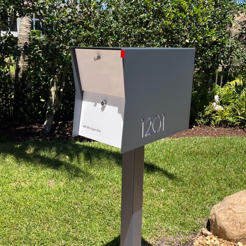 Retro Package Box in Gray Locking Mailbox: Mid-century Modern Package ...