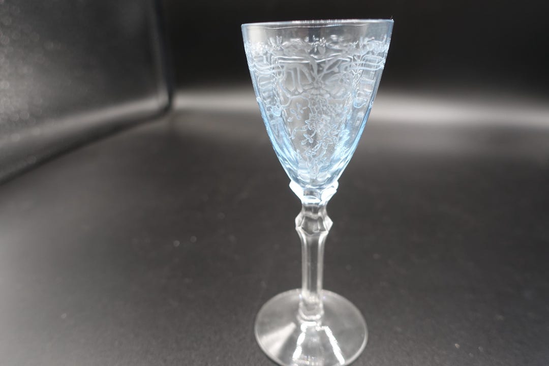 Vintage Fostoria June Blue Cordial Glass: Etched Floral Elegant Glass ...