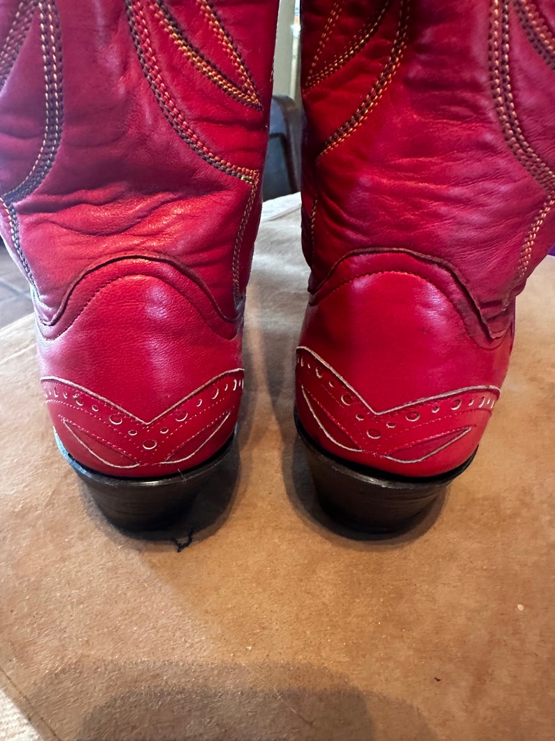 Red Leather Cowgirl Boots Vintage - Etsy
