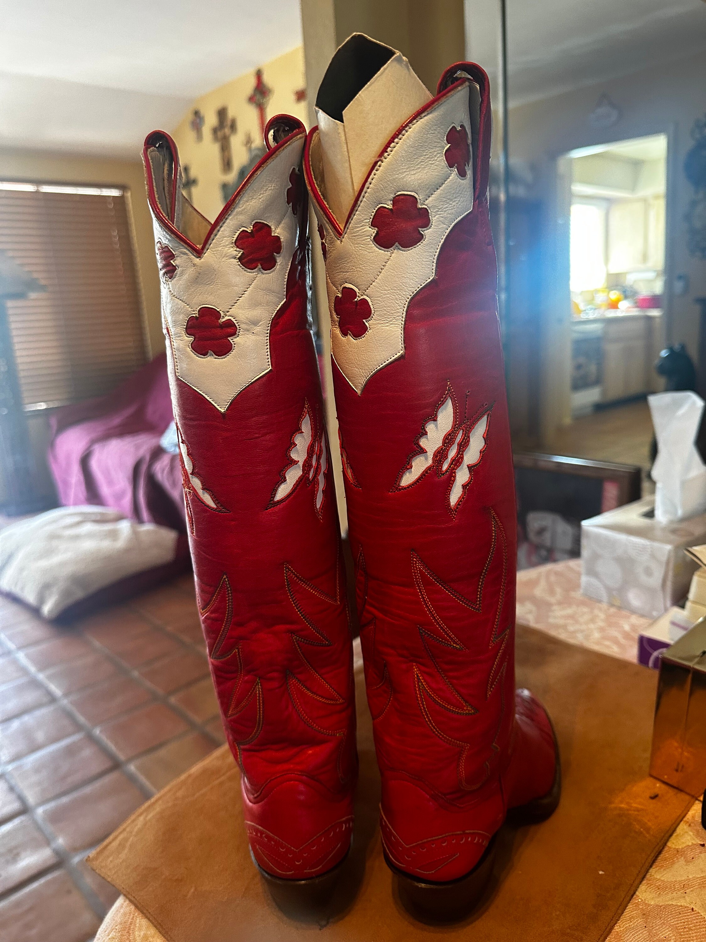 Red Leather Cowgirl Boots Vintage - Etsy
