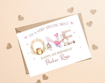 Happy 1st Birthday Card for Niece, Personalized Name, Niece Birthday 1 ...