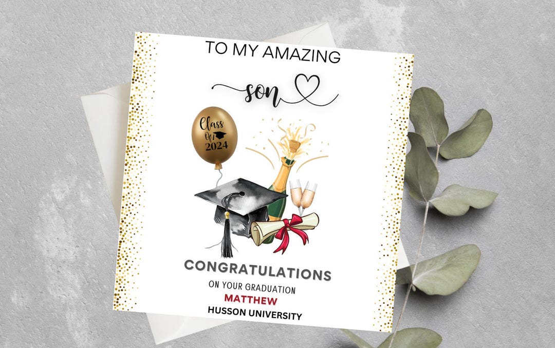 Personalised Son Graduation Card With Cap and Scroll, University ...