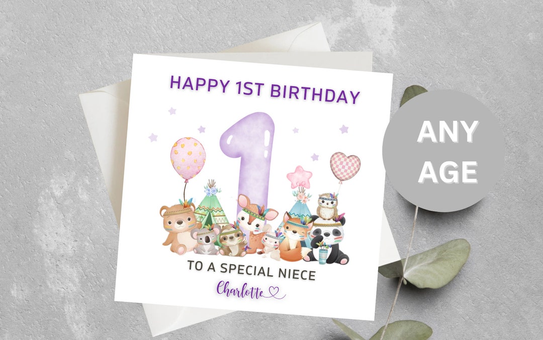 Personalised Niece 1st, 2nd Any Number Birthday Card, Special Niece 1st ...