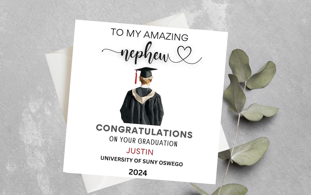 Personalised Nephew Graduation Card With Cap and Scroll, University ...