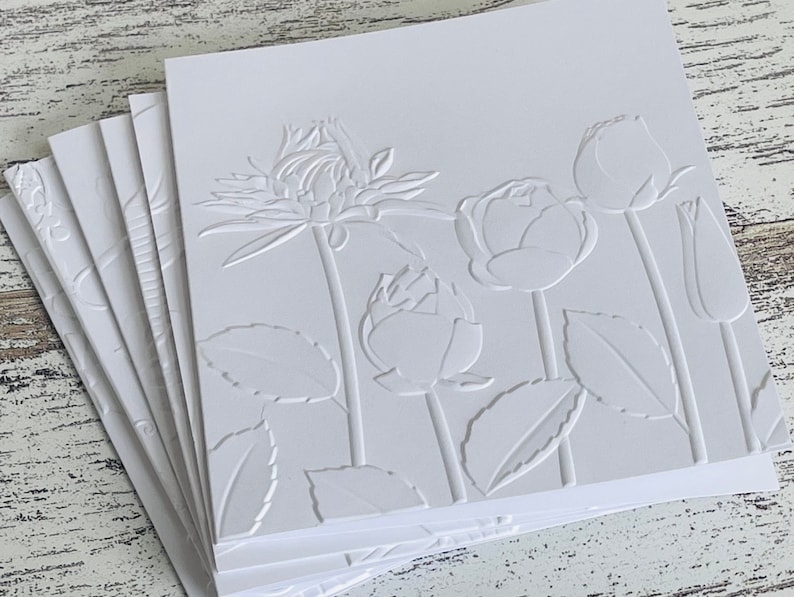 Embossed White Floral Notecards set of 6 Embossed Note - Etsy