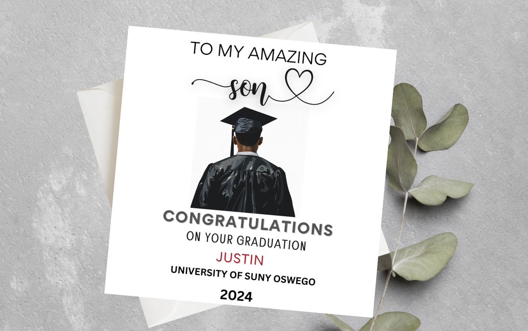 Personalised Son Graduation Card With Cap and Scroll, University ...