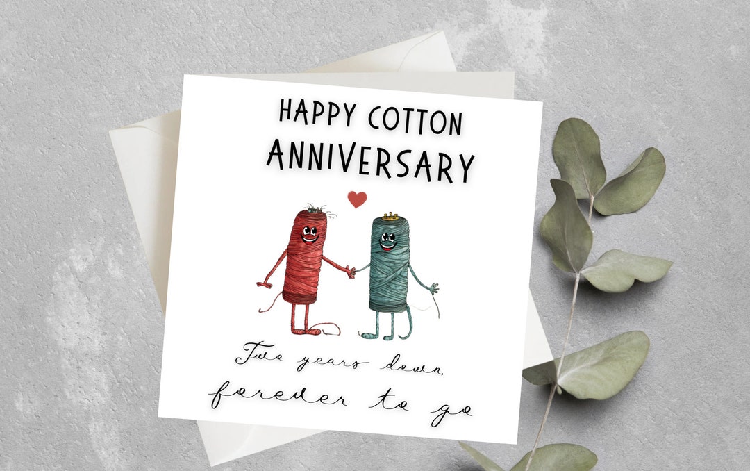 Personalised 2nd Wedding Anniversary Card for Couple, Cotton Wedding ...