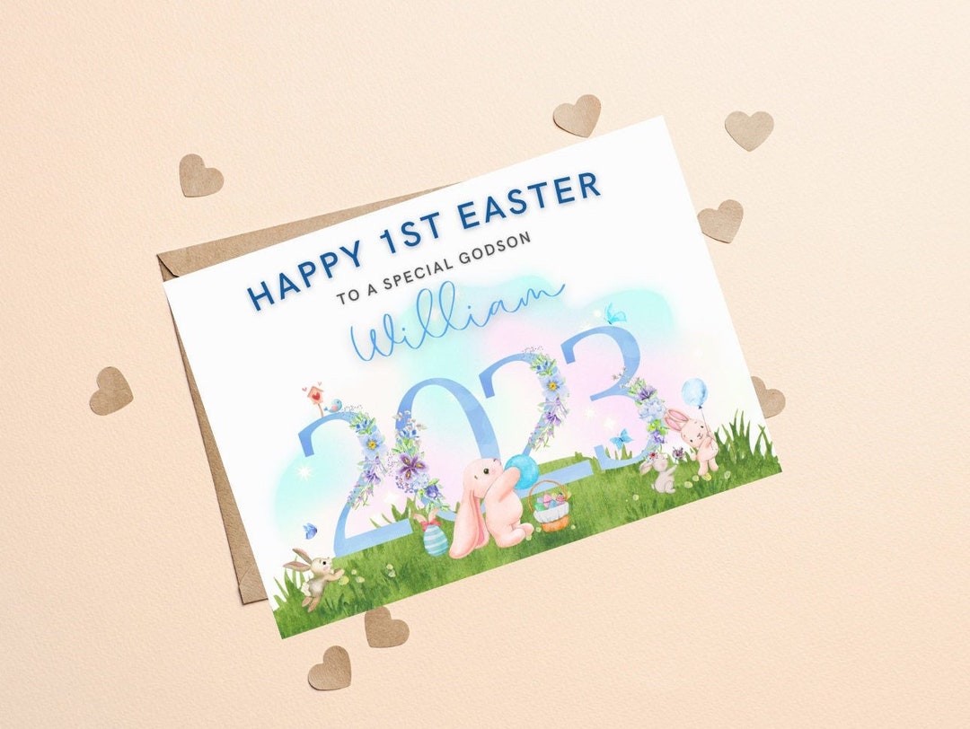 Personalised Boy's First Easter Card, Godson 1st Easter, Baby Boy First ...
