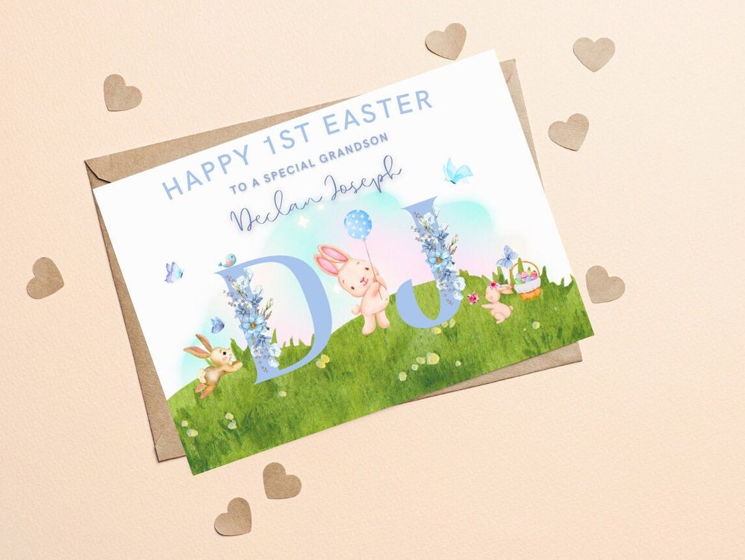 Personalised Boy's First Easter Card, Grandson 1st Easter, Baby Boy ...