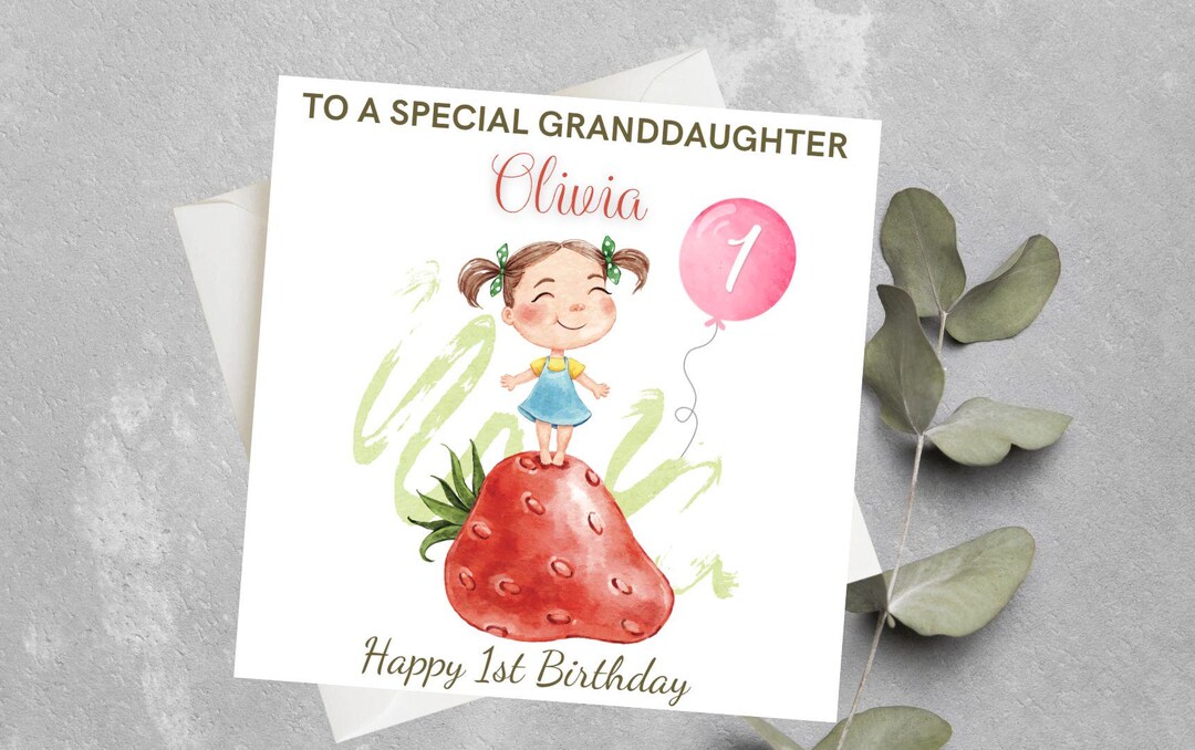 Personalised First Berry Birthday Card, Granddaughter 1st Birthday Card ...