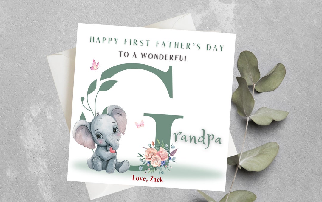 Personalised Grandpa First Father's Day Card, Elephant Grandpa 1st ...