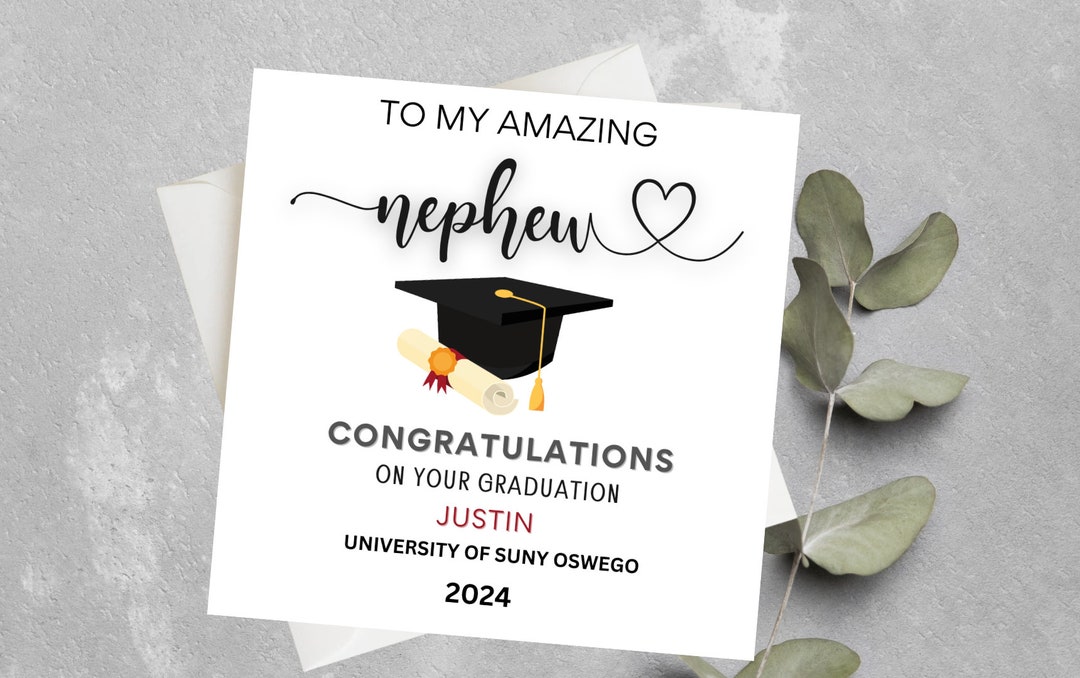 Personalised Nephew Graduation Card With Cap and Scroll, University ...