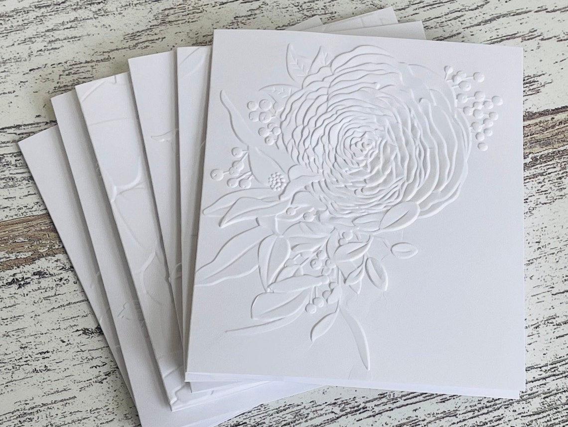 Embossed White Floral Notecards (set of 6), Embossed Note Cards All ...