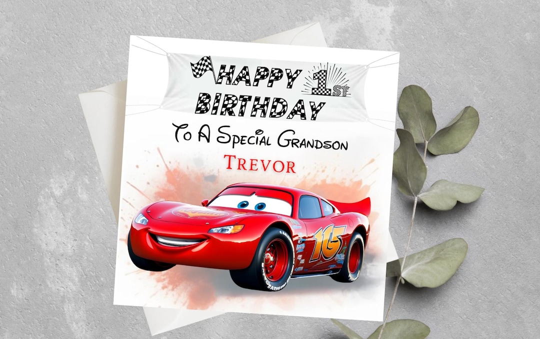 Personalised Disney Cars Theme Birthday Card, Lightning Mcqueen ...