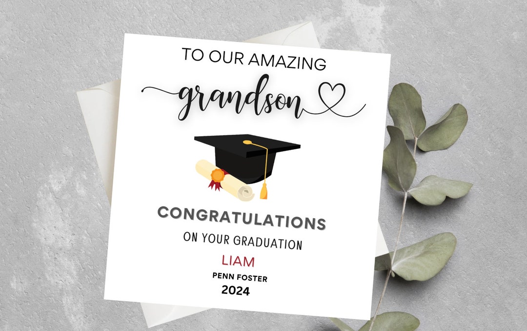 Personalised Grandson Graduation Card With Cap and Scroll, University ...