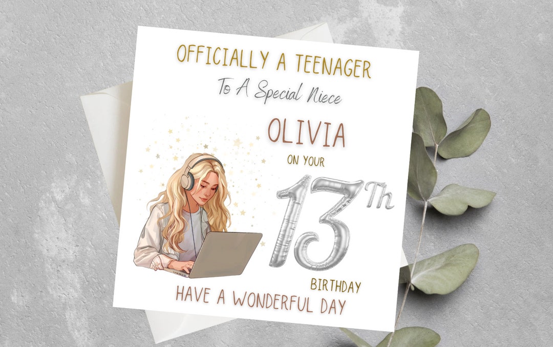 Personalised 13th Birthday Card for Niece, Officially A Teenager Card ...