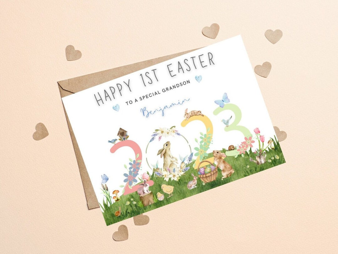 Personalised Boy's First Easter Card, Grandson 1st Easter, Baby Boy ...