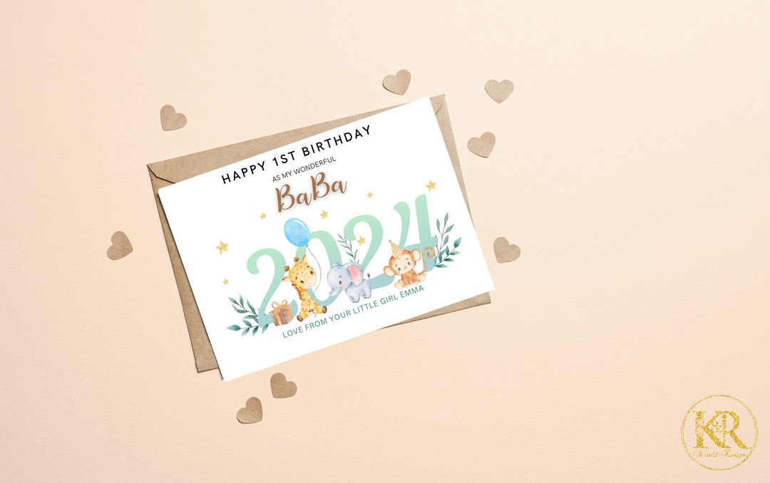 Personalised Happy 1st Birthday as My Baba Card, Baba 1st First Card ...