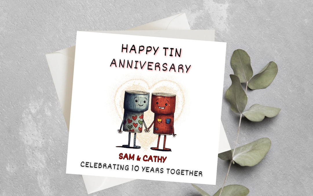 Personalized Tenth Anniversary Card for Husband, Wife, Ten Tin Year ...