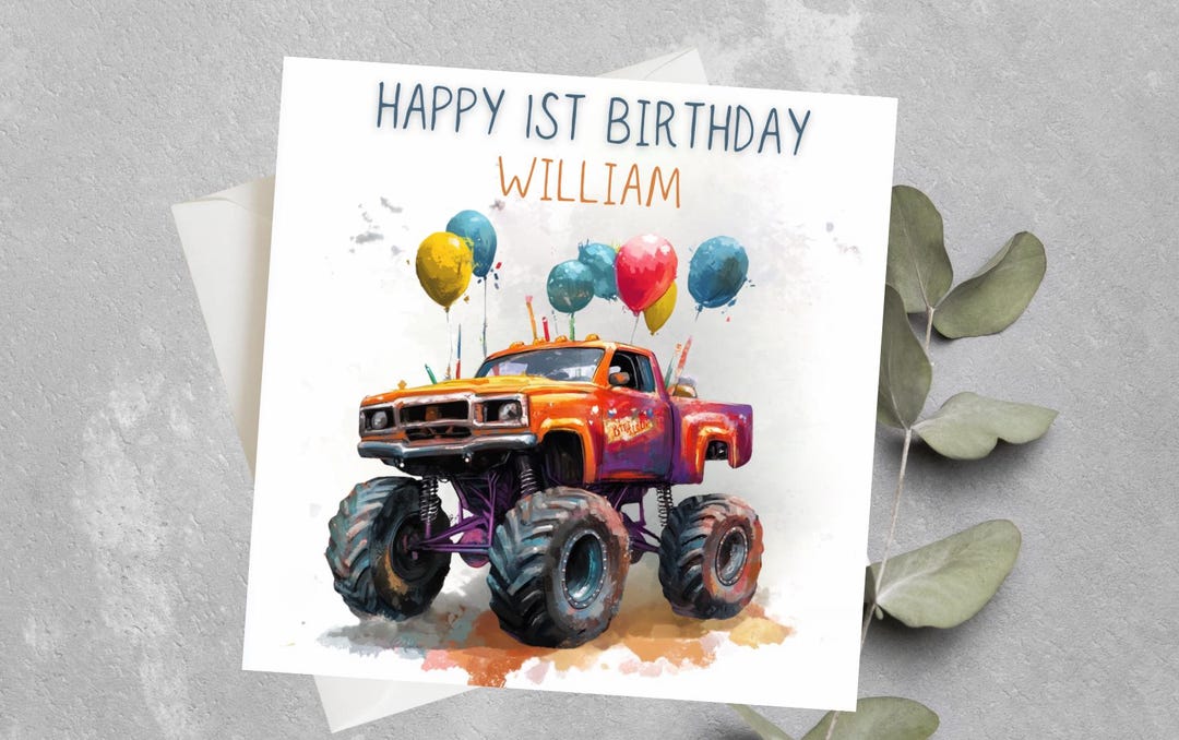 Personalised Monster Truck Birthday Card for Grandson, Son, Nephew ...