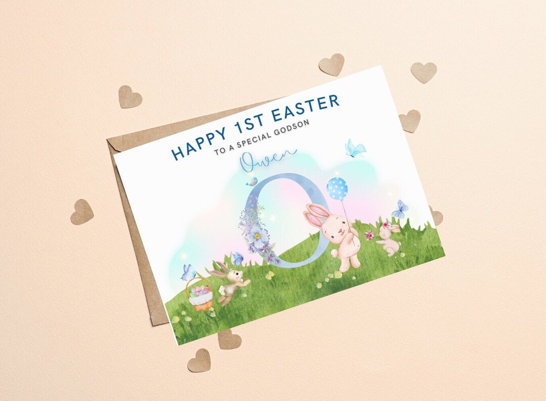 Personalised Boy's First Easter Card, Godson 1st Easter, Baby Boy First ...