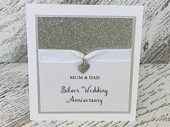 Silver Wedding Anniversary Card Personalised Handmade Silver | Etsy