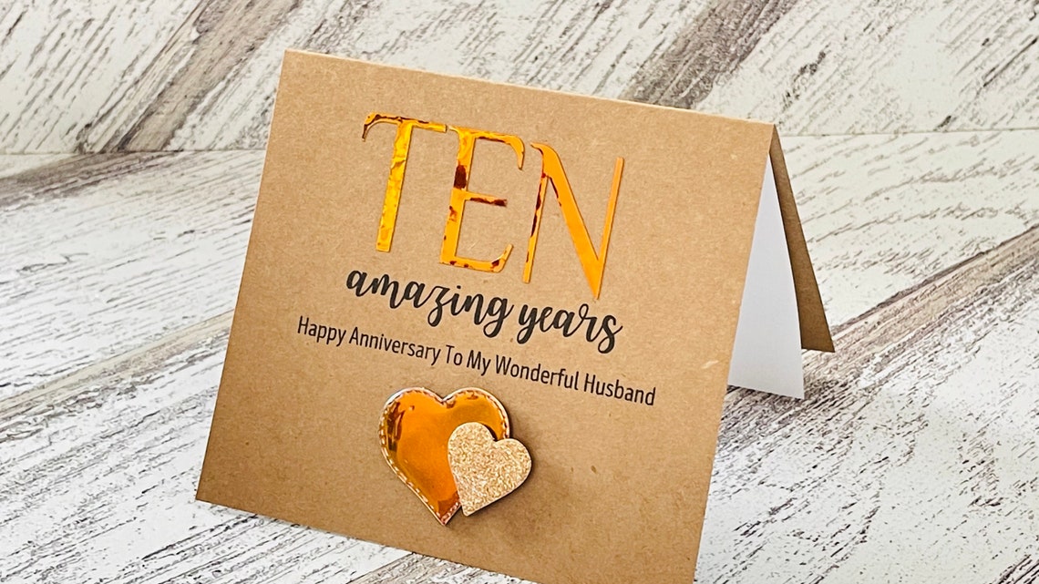 10 Ten Tin Year Anniversary Card 10 Years Anniversary Card | Etsy