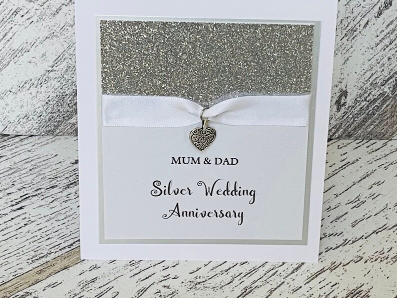 Silver Wedding Anniversary Card Personalised Handmade Silver | Etsy
