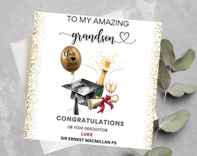 Personalised Grandson Graduation Card With Cap and Scroll, University ...
