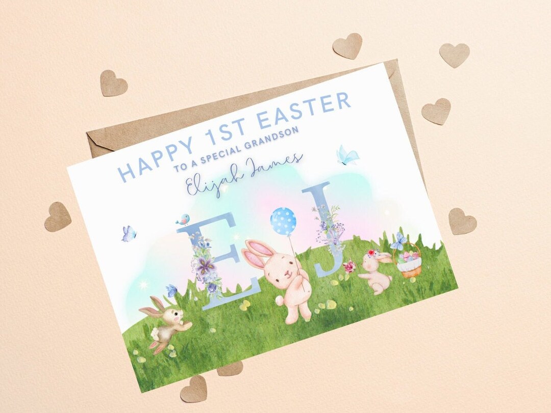 Personalised Boy's First Easter Card, Grandson 1st Easter, Baby Boy ...