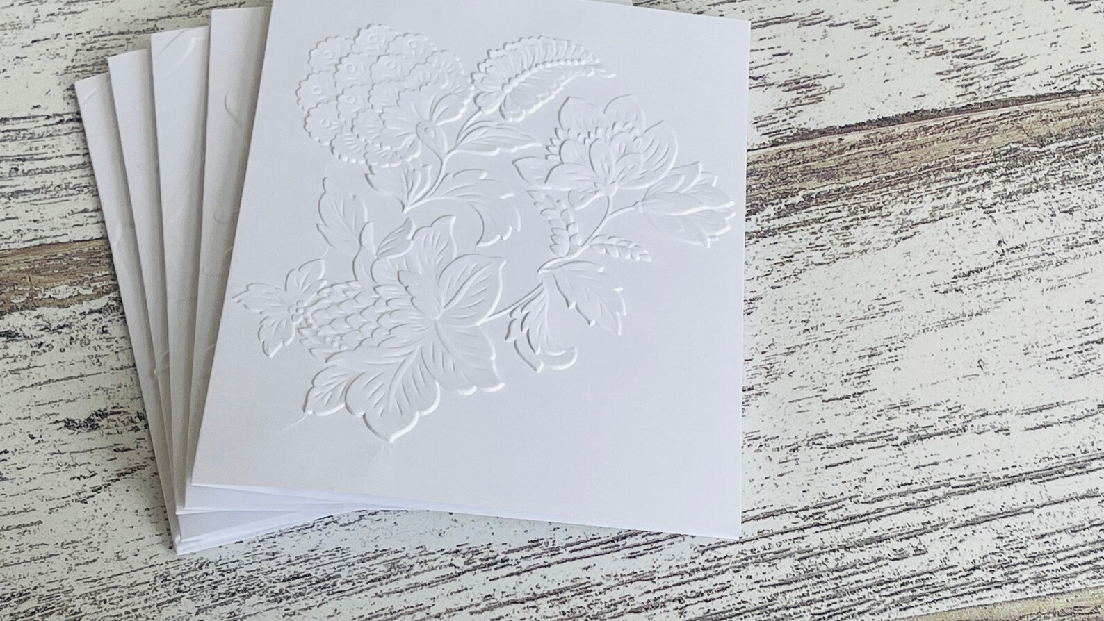 Embossed White Floral Notecards (set of 5), Embossed Note Cards All ...