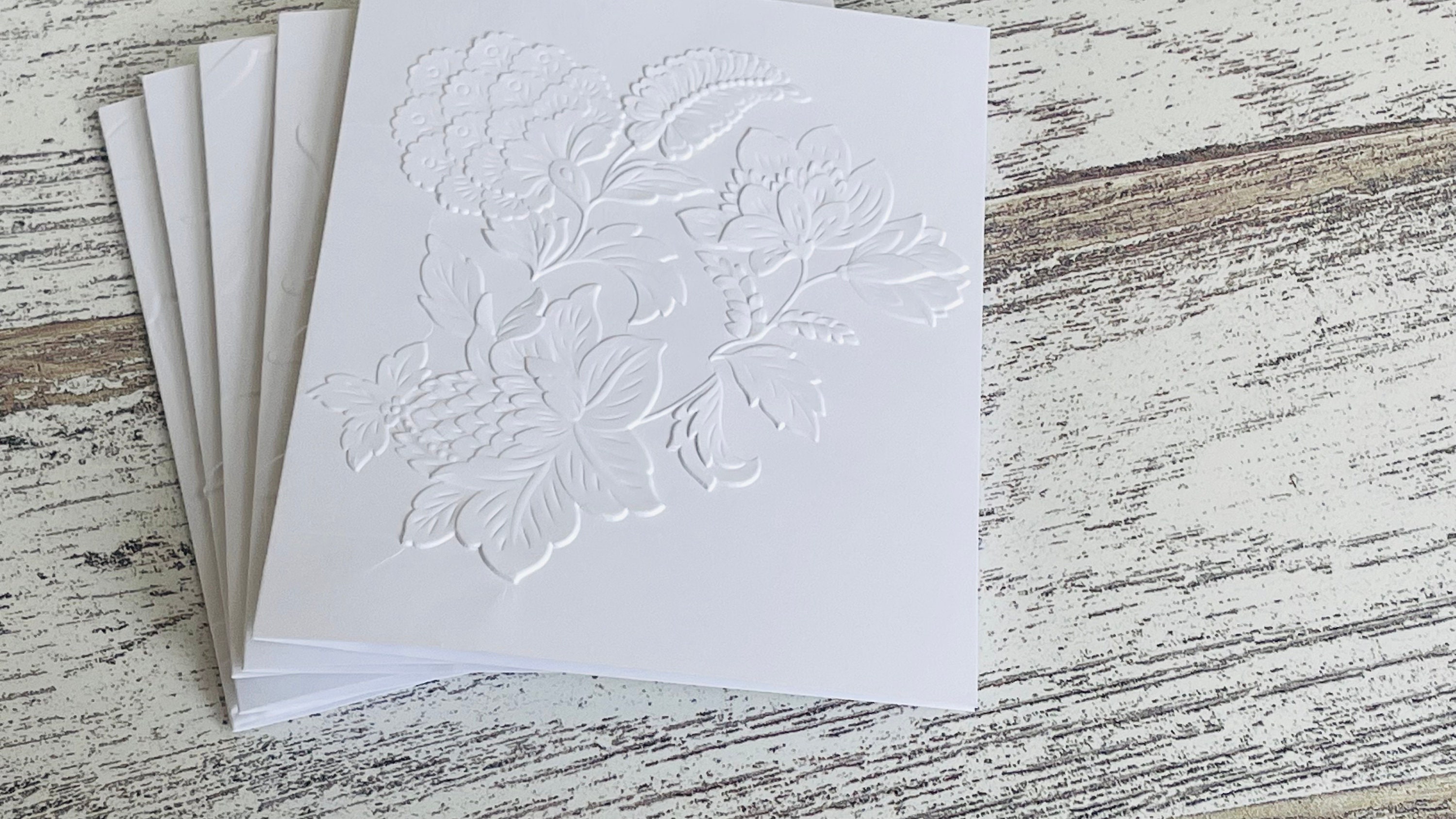 Embossed White Floral Notecards (set of 5), Embossed Note Cards All ...