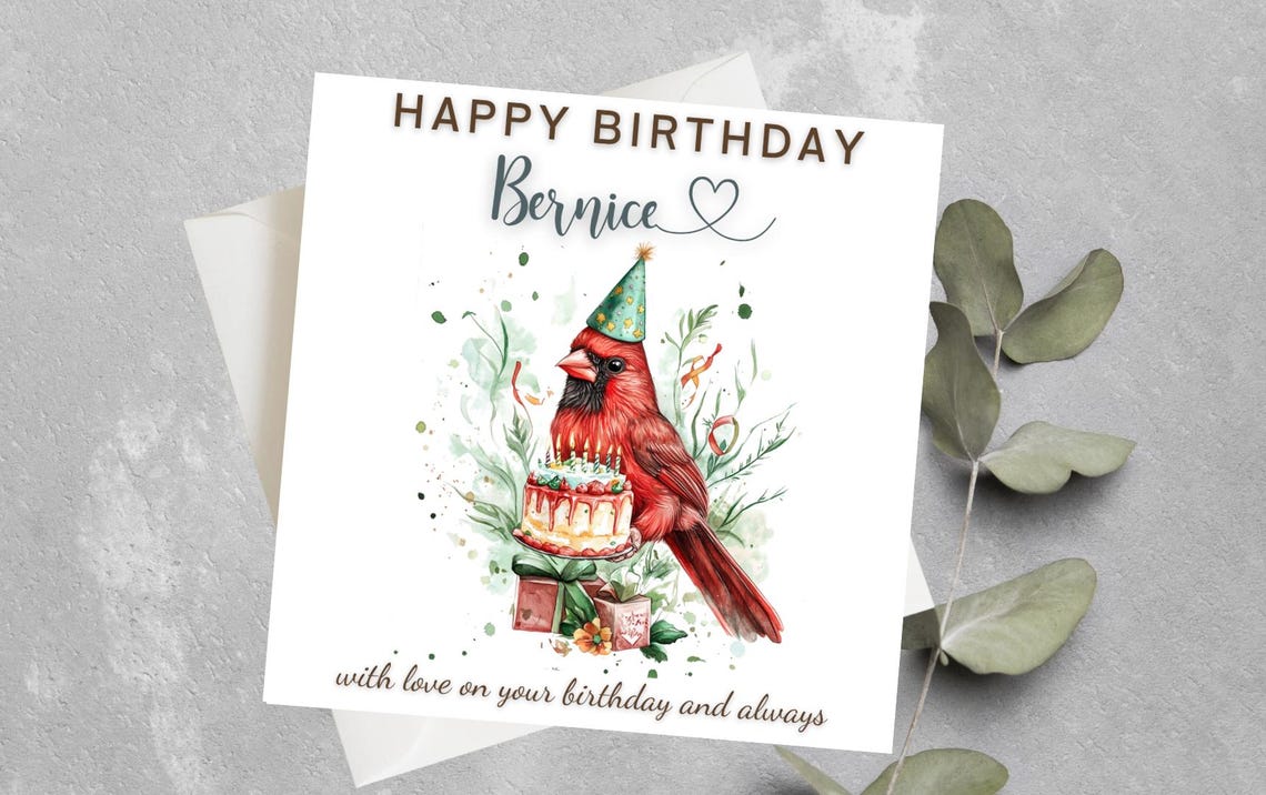 Red Cardinal Personalized Birthday Card, Happy Birthday Custom Name Red ...