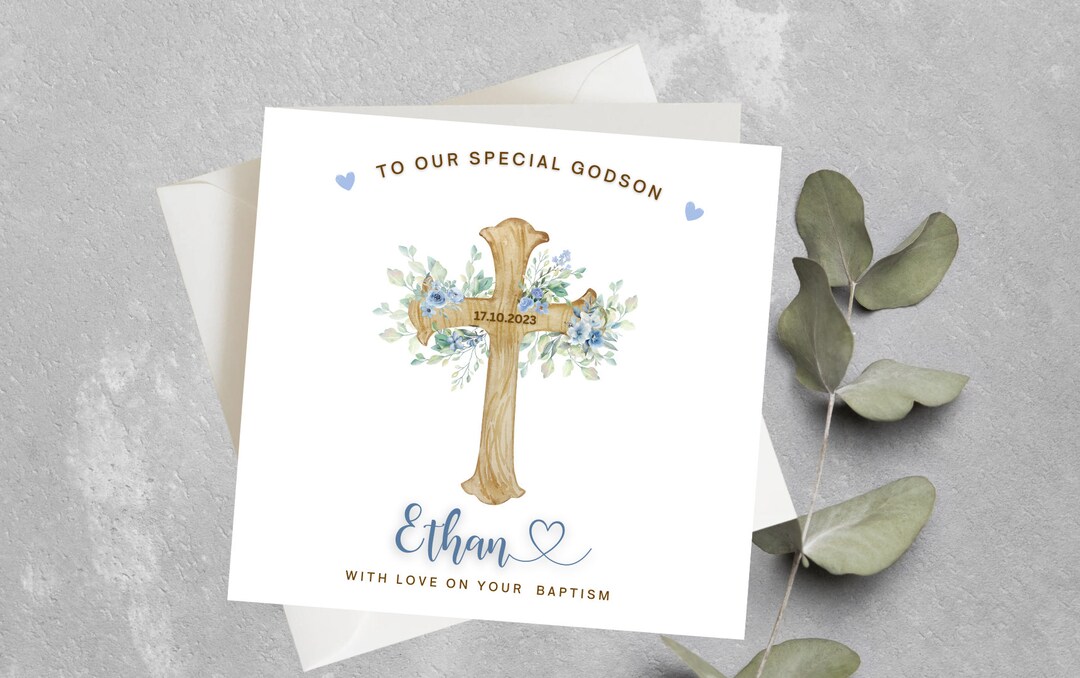 Cute Baptism Card for Son, Personalised Godson Baptism Card, Baptism ...