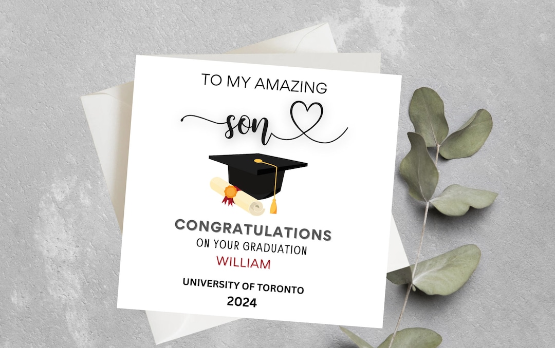 Personalised Son Graduation Card With Cap and Scroll, University ...