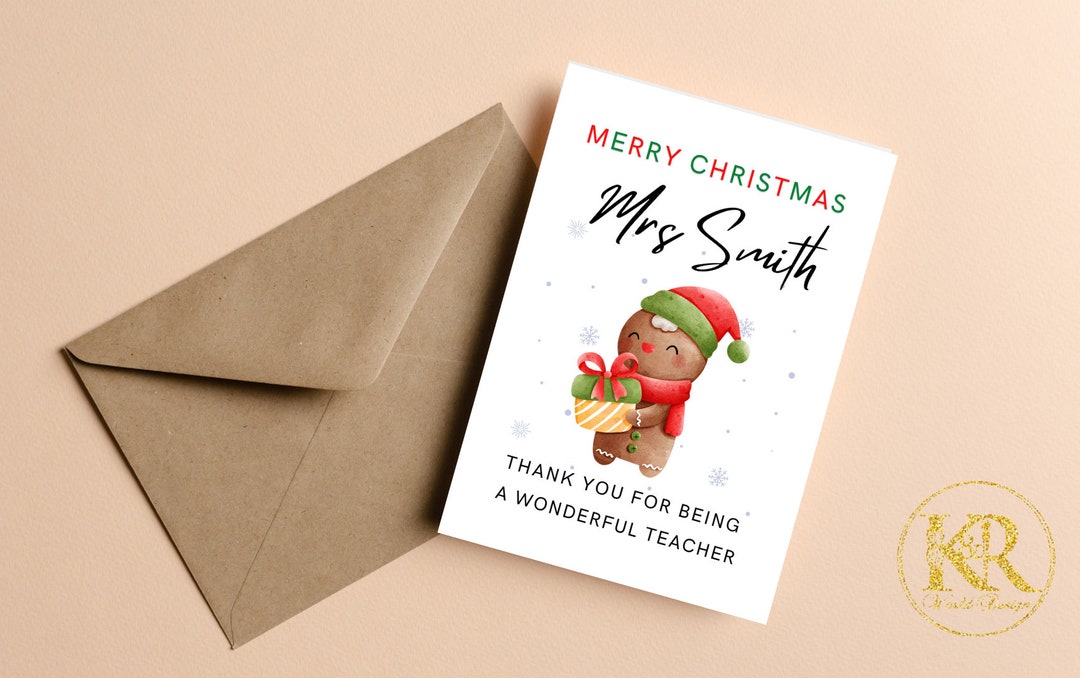 Personalised Christmas Card for Teacher, Teacher Christmas Card ...